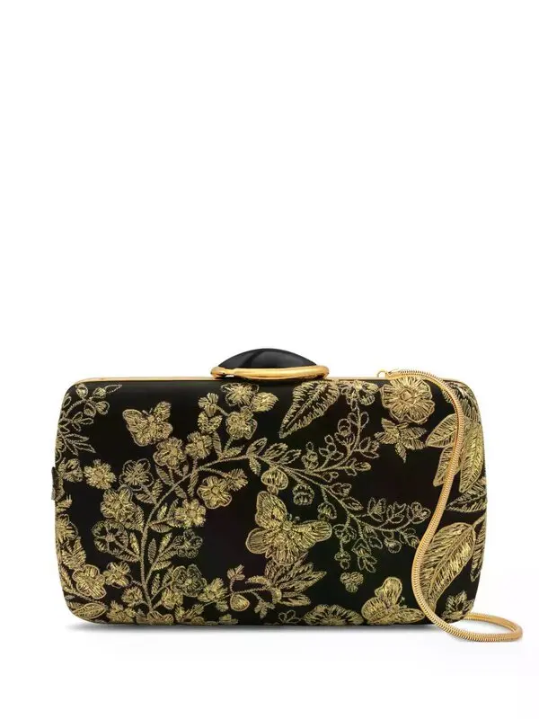 Oscar De La Renta Butterfly Embroidered O Minaudière Clutch Bag - Black