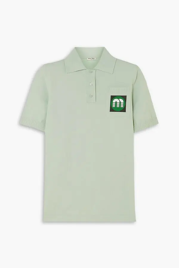 Miu Miu Appliquéd Stretchknit Polo Shirt