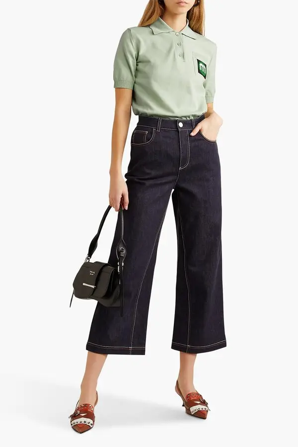 Miu Miu Appliquéd Stretchknit Polo Shirt