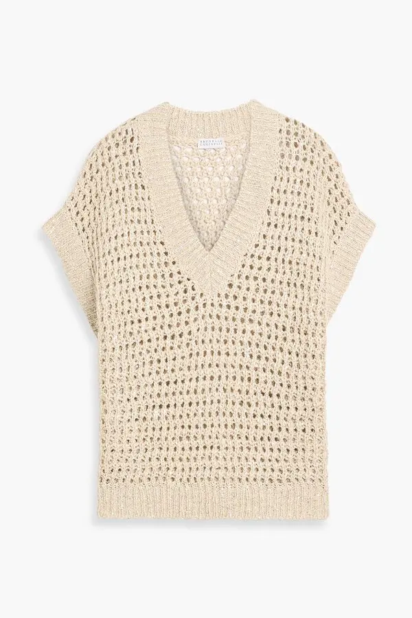 Brunello Cucinelli Metallic Sequinembellished Openknit Vest