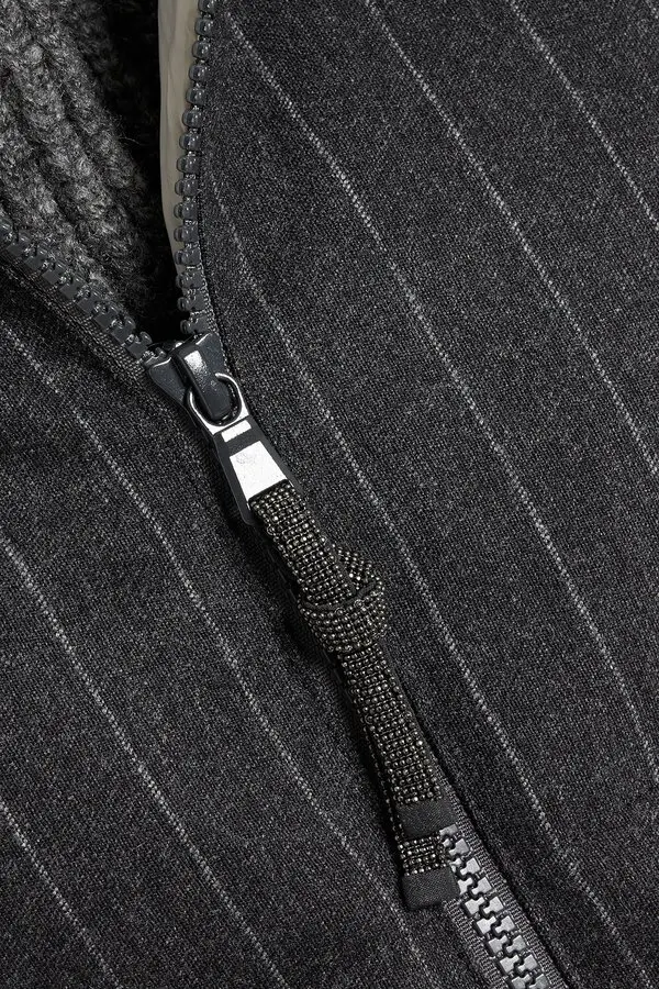 Brunello Cucinelli Quilted Pinstriped Woolblend Hooded Down Coat