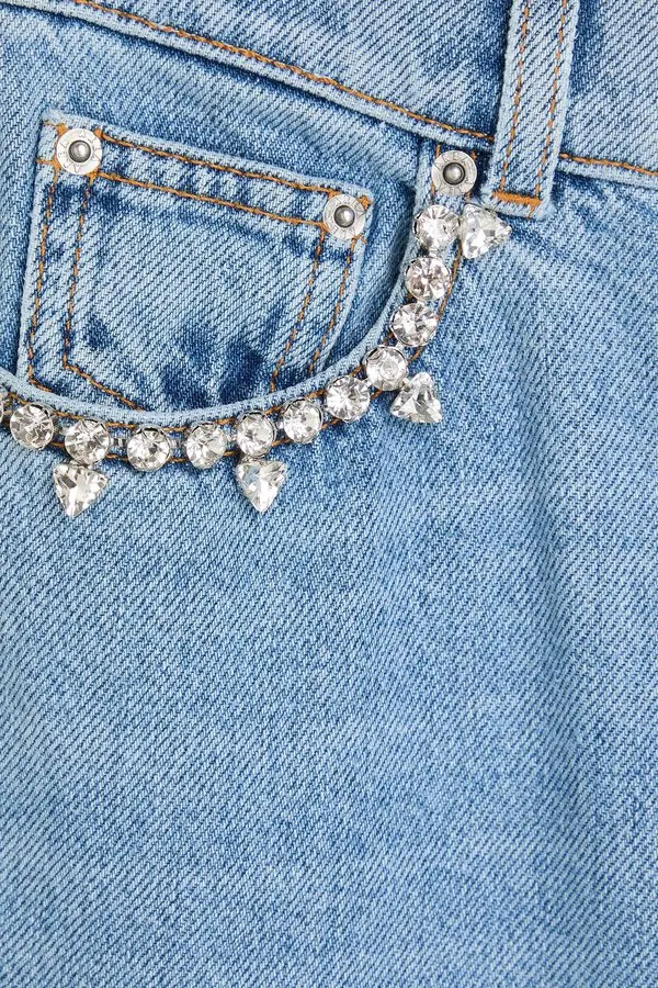 AREA Cutout Crystalembellished Highrise Straightleg Jeans