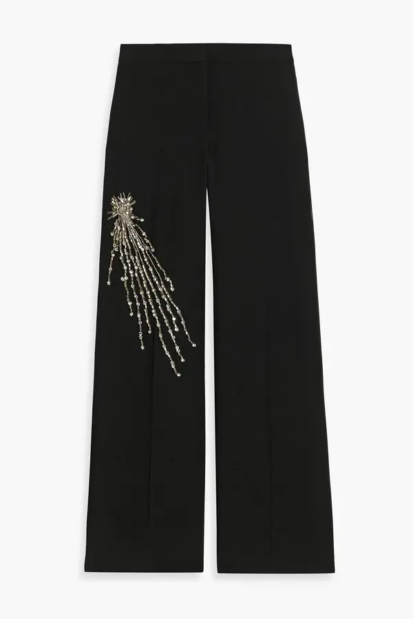 Alexander McQueen Embellished Grain De Poudre Wool Wideleg Pants