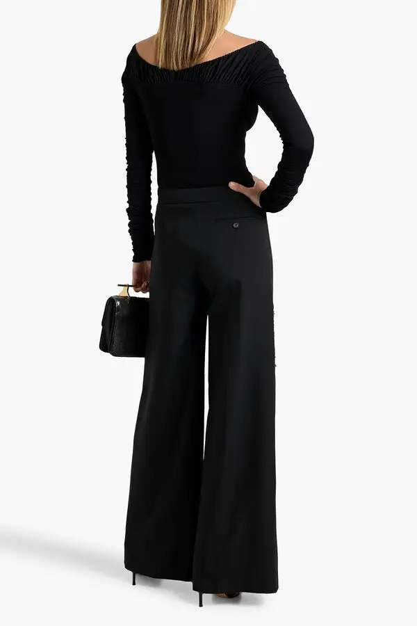 Alexander McQueen Embellished Grain De Poudre Wool Wideleg Pants