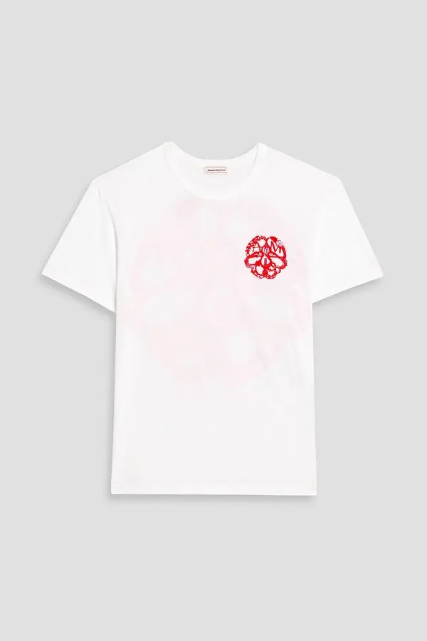 Alexander McQueen Embroidered Printed Cottonjersey Tshirt
