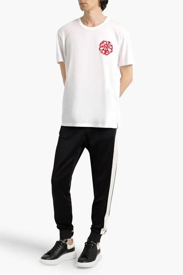 Alexander McQueen Embroidered Printed Cottonjersey Tshirt