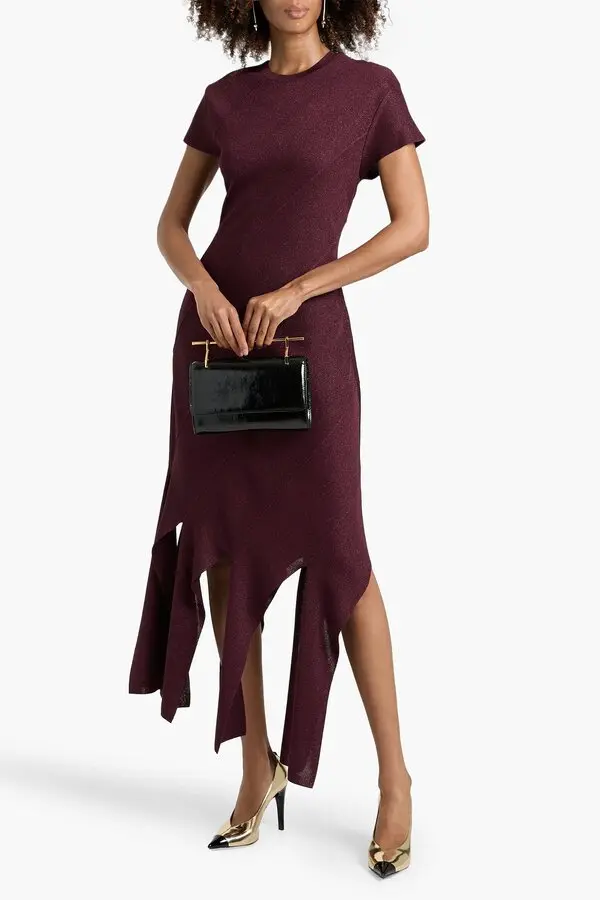 Stella McCartney Fringed Metallic Stretchknit Midi Dress