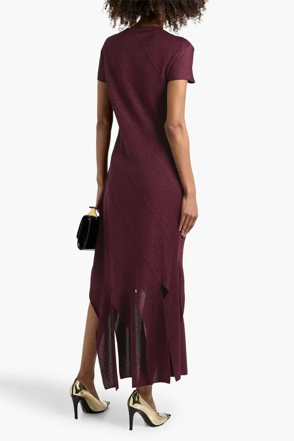 Stella McCartney Fringed Metallic Stretchknit Midi Dress
