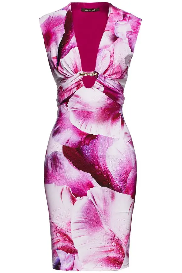Roberto Cavalli Embellished Floral-print Jersey Dress