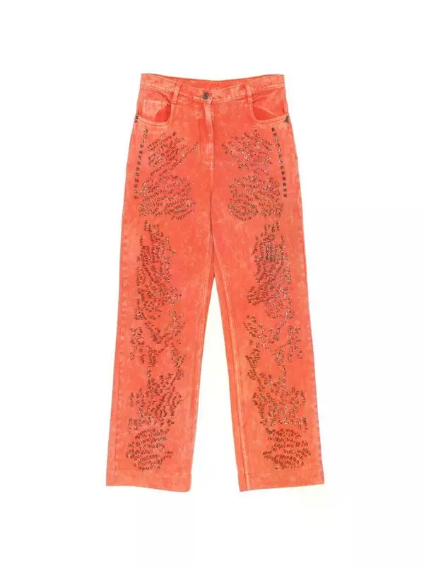 Patrizia Pepe Bead-embellished Acid-wash Jeans - Orange