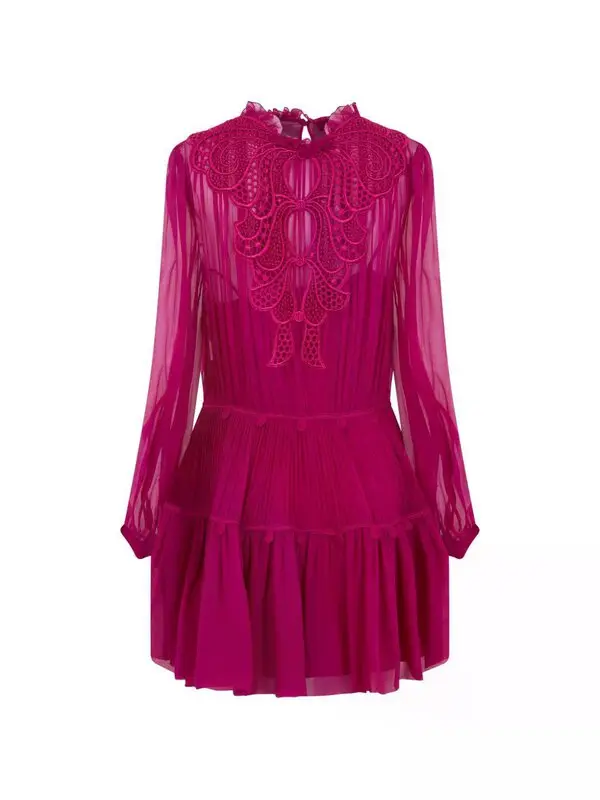 Alberta Ferretti Lace-trimmed Pleated Mini Dress