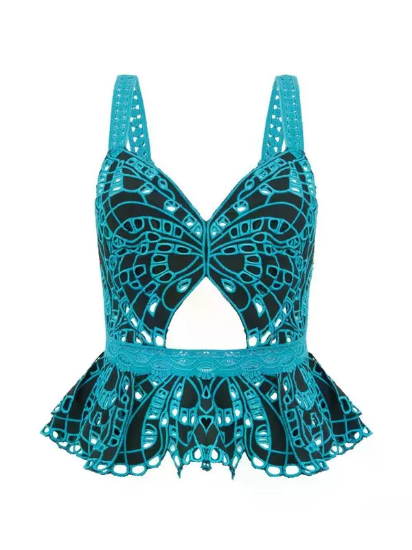 Alberta Ferretti Butterfly-pattern Peplum Blouse - Black