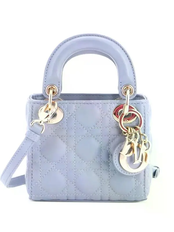 Dior Lady Micro Shoulder Bag Cannage Quilt Lambskin - Blue