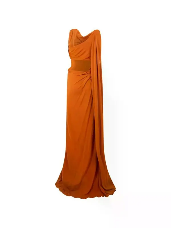 Alberta Ferretti Draped Heart-neck Maxi Dress - Orange