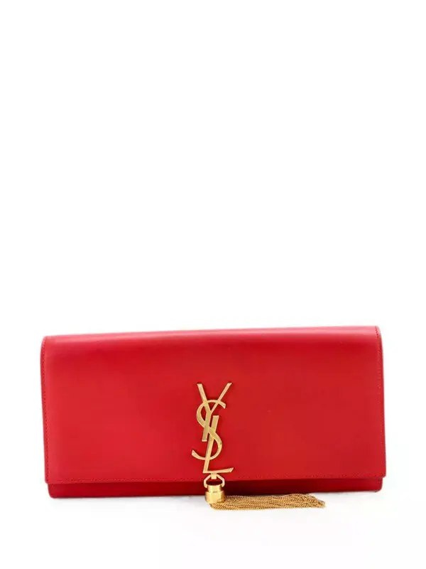 Saint Laurent Classic Monogram Tassel Leather Long Clutch Bag - Red