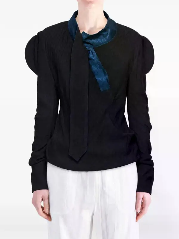 KIKO KOSTADINOV Scarf-collar Puffed-sleeve Top - Black
