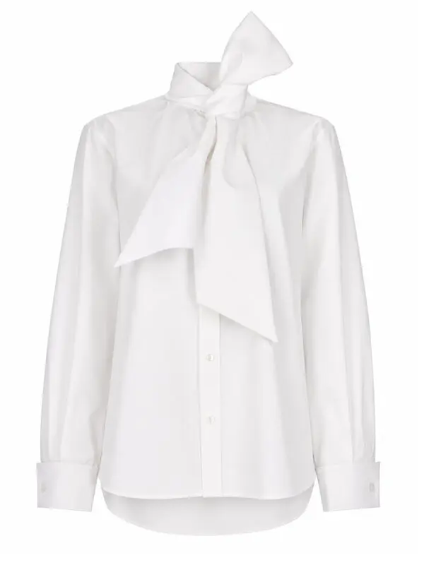 Saint Laurent Camicia Con Collo Lavallière In Popeline