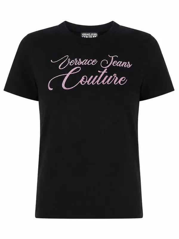 Versace T-shirt Con Logo E Strass - Black