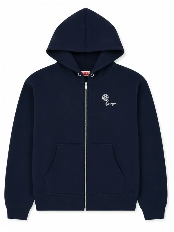 Kenzo Zip-up Hoodie With Floral Print - Blue