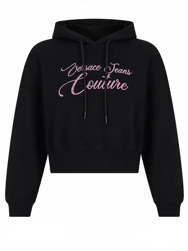 Versace Cropped Logo Hoodie - Black