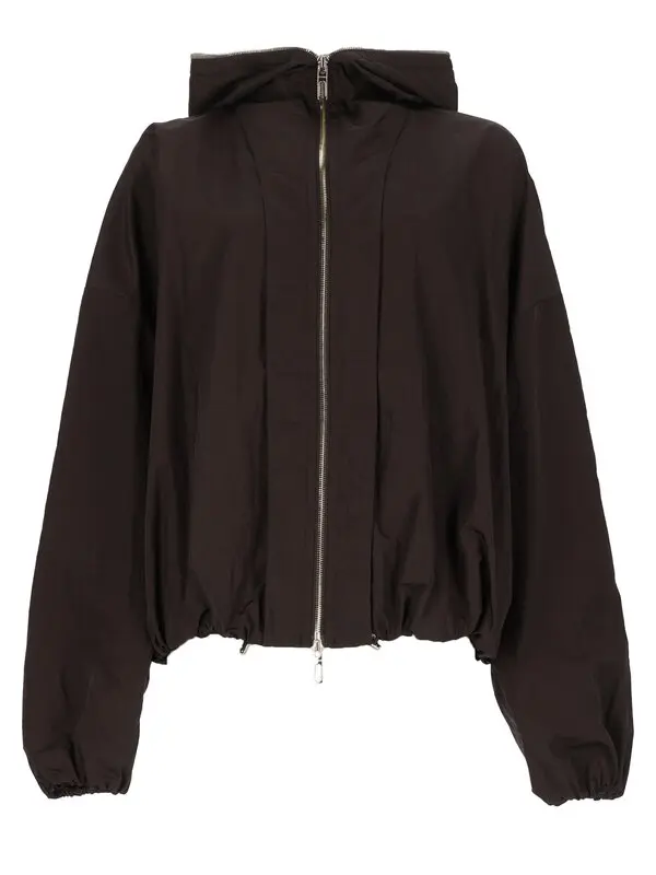 Sportmax Impermeabile Corto In Tessuto Stropicciato - Brown