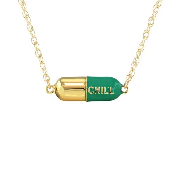 Kris Nations Gold Filled Chain Necklace With Pill Charm