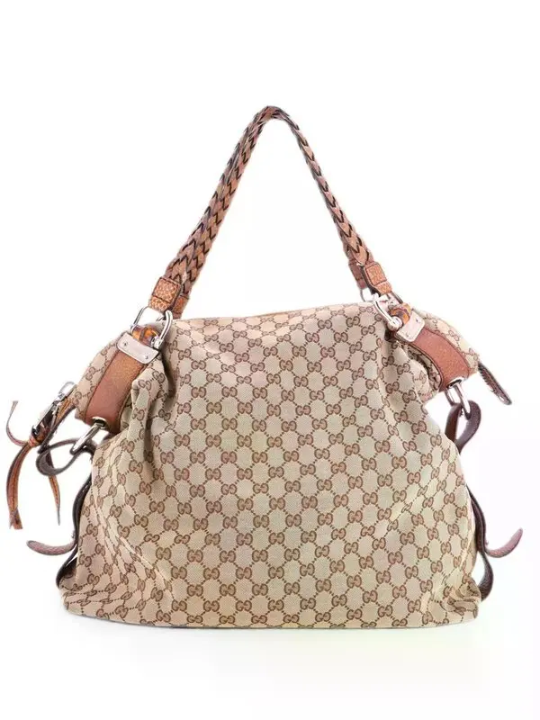 Gucci Bamboo Bar Shoulder Bag Gg Canvas Large Tote Bag