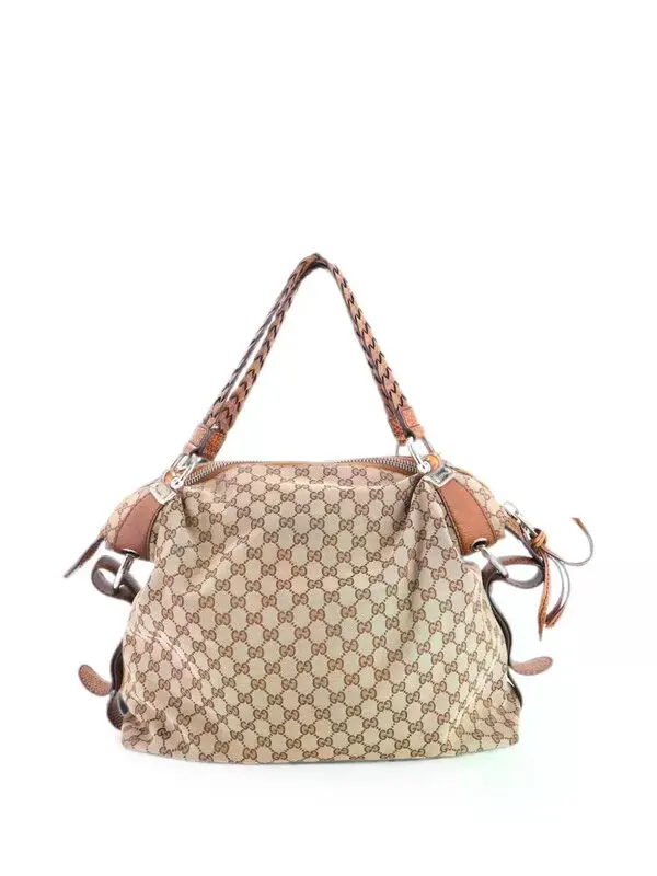 Gucci Bamboo Bar Shoulder Bag Gg Canvas Large Tote Bag