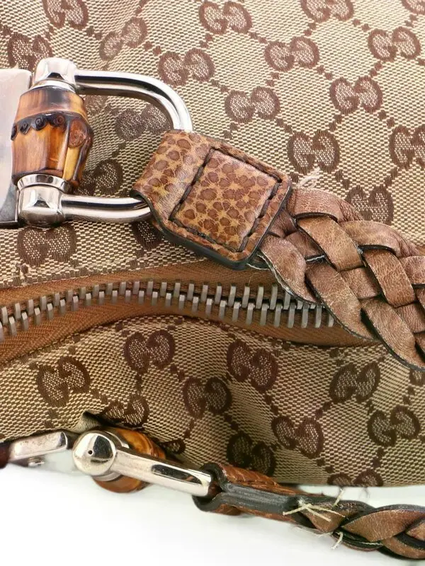 Gucci Bamboo Bar Shoulder Bag Gg Canvas Large Tote Bag
