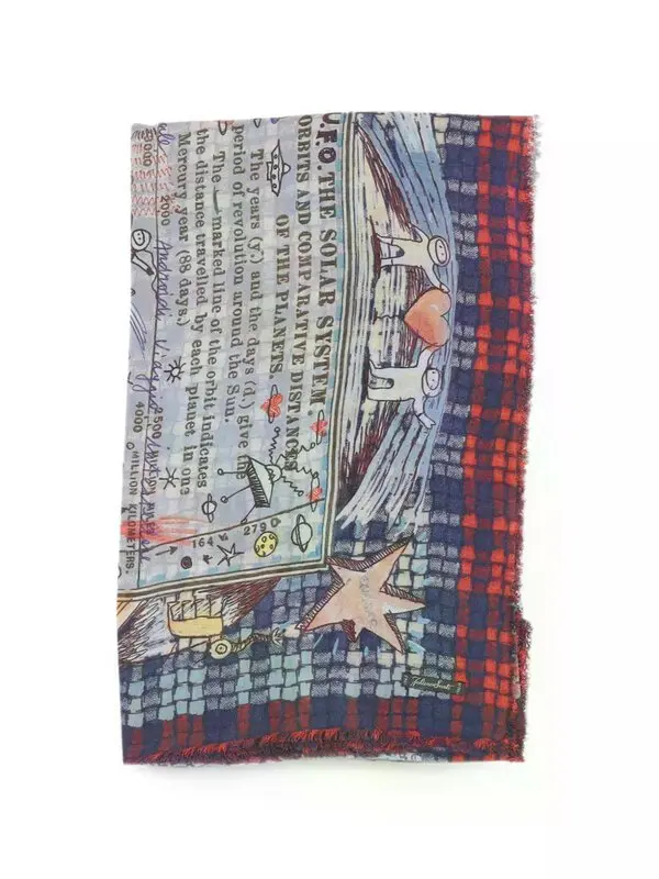Faliero Sarti Graphic-print Fringed Scarf - Blue