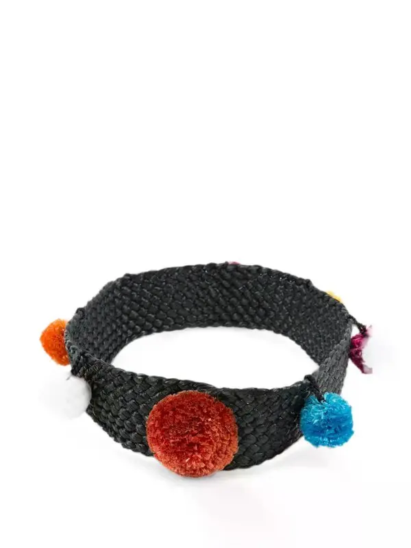 Saint Laurent 1980s Raffia Belt With Pompom Embellishments - Black