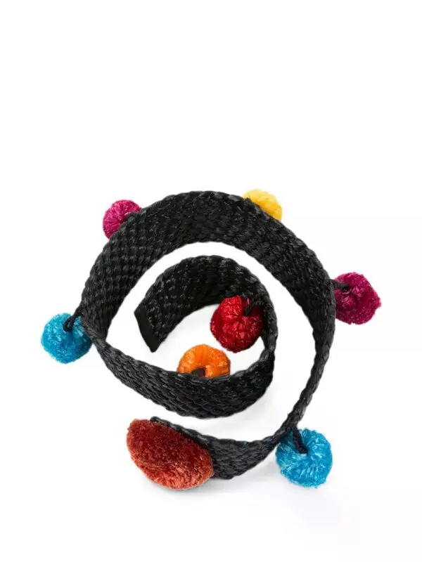 Saint Laurent 1980s Raffia Belt With Pompom Embellishments