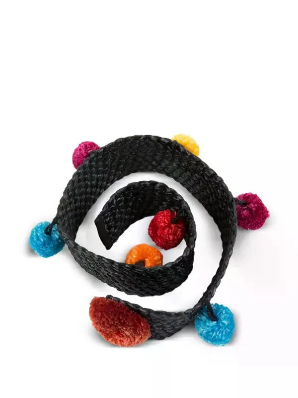 Saint Laurent 1980s Raffia Belt With Pompom Embellishments - Black