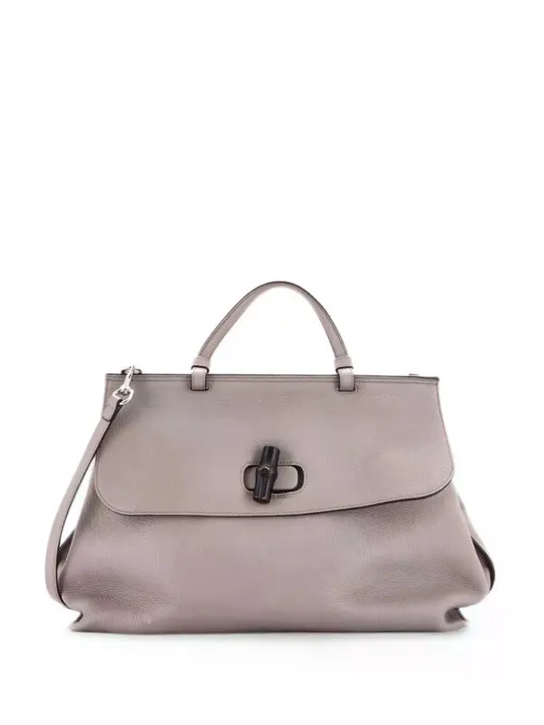 Gucci Bamboo Daily Top Handle Bag Leather Large Satchel - Grey