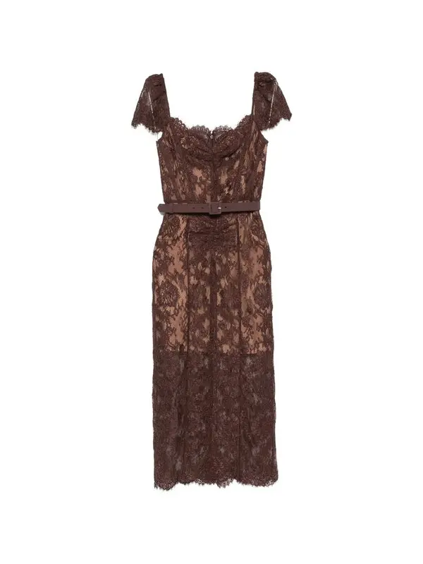 SELF-PORTRAIT Short-sleeve Zip-front Midi Dress With Removable Belt