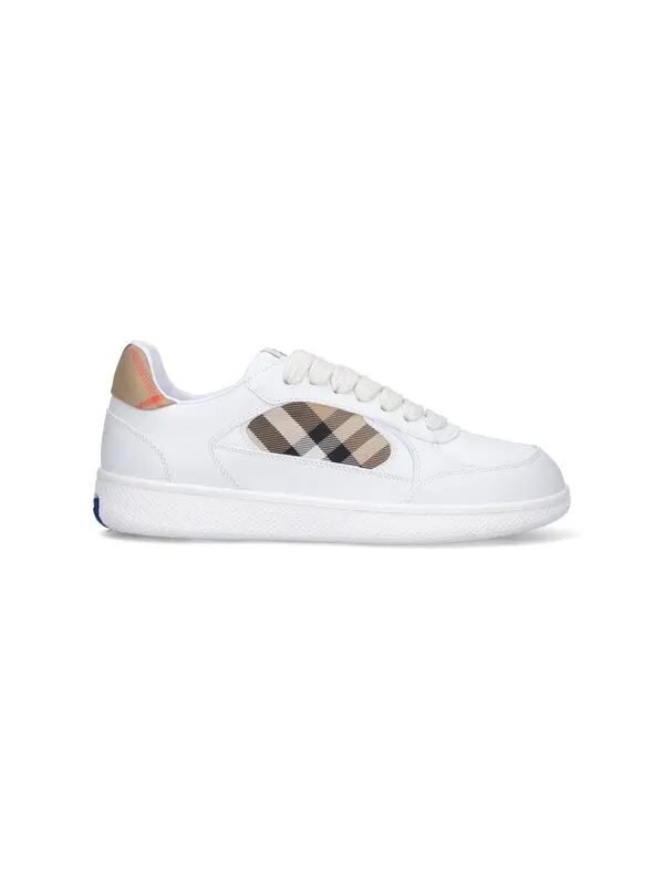 Burberry Low-top Leather Sneakers With Checked Accents - White
