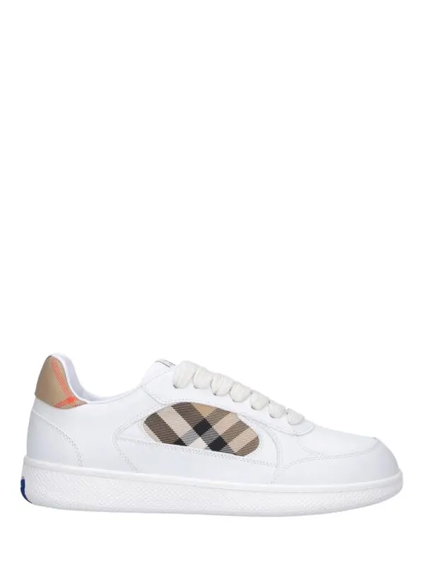 Burberry Low-top Leather Sneakers With Checked Accents - White