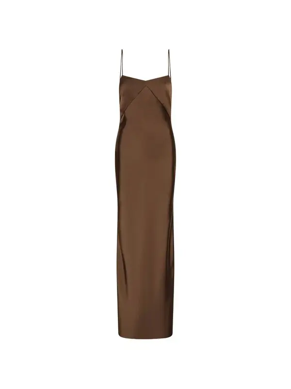ROTATE BY BIRGER CHRISTENSEN Satin Maxi Slip Dress With V-neck - Marrone