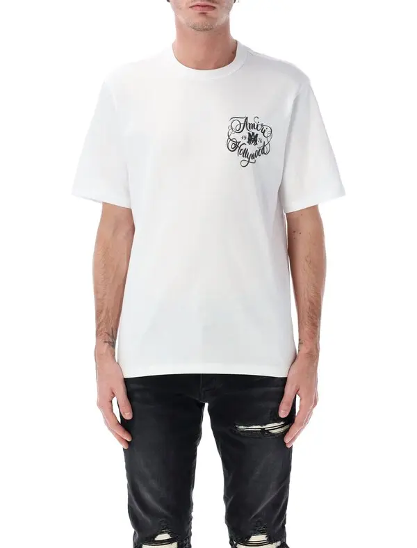 Amiri Relaxed Fit Cotton Crewneck T-shirt With Front & Back "holthendwood" Graphics - Bianco