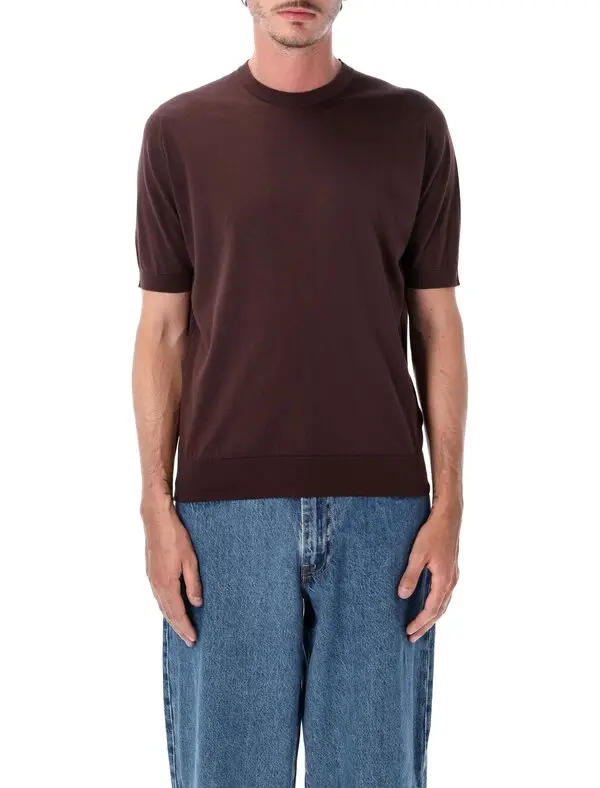 John Smedley Kempton Essential Cotton T-shirt With Crew Neck, Ribbed Trims & Regular Fit - Raisin