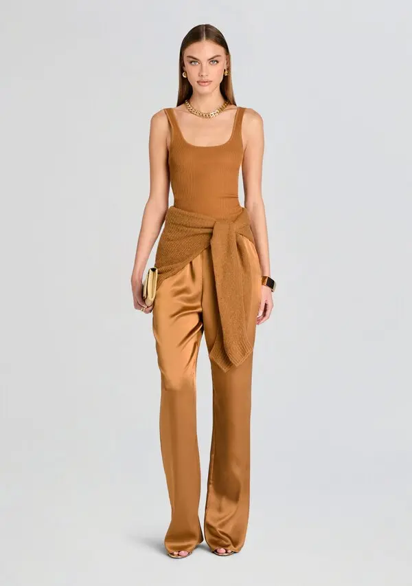 SEROYA Lillian Satin Wide Leg Pants - Dune