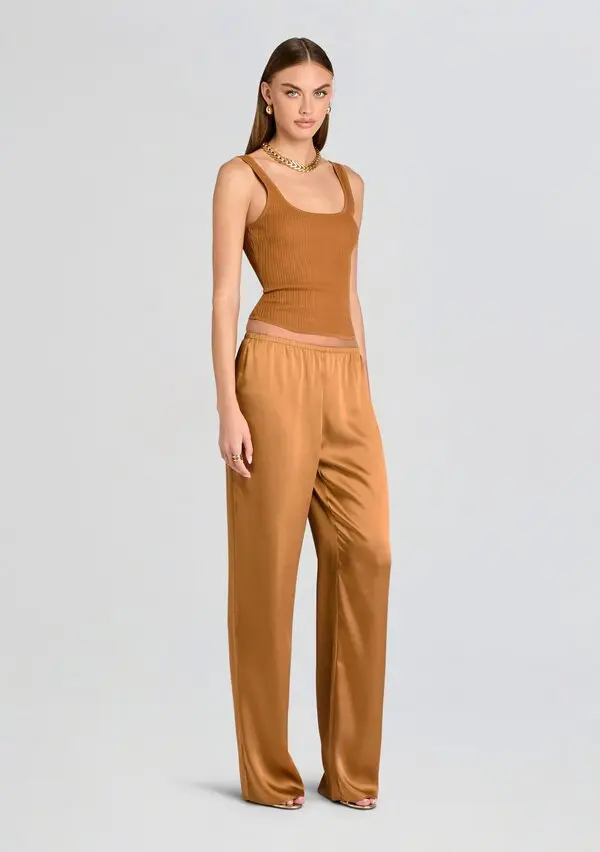 SEROYA Lillian Satin Wide Leg Pants - Dune