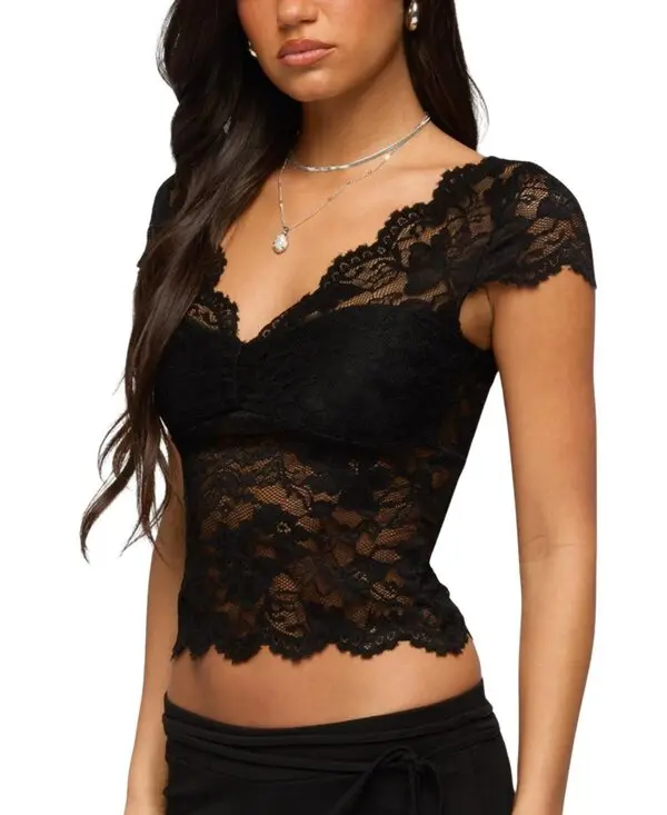 EDIKTED Elza Scalloped Sheer Lace Top