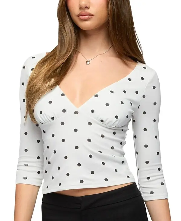 EDIKTED Katey V Neck Polka Dot Top