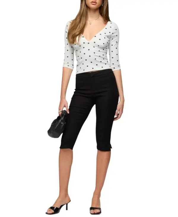 EDIKTED Katey V Neck Polka Dot Top