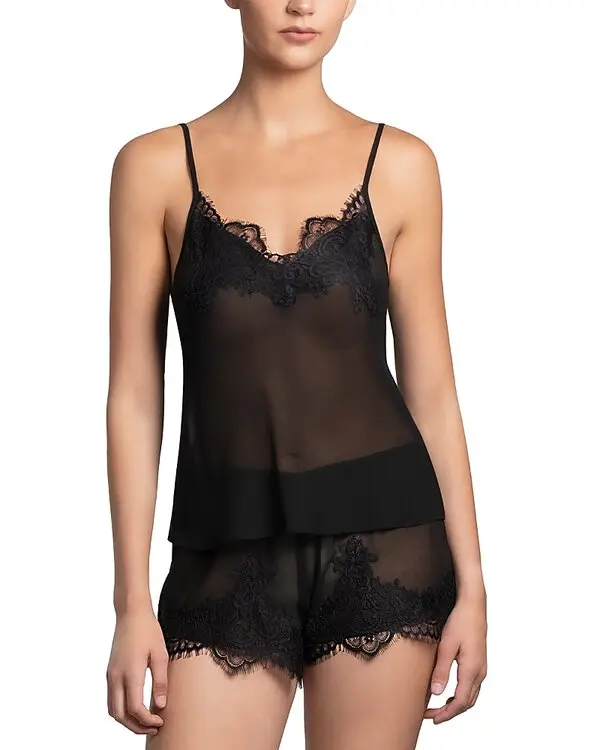 IN BLOOM BY JONQUIL Lace Trim Chiffon Cami & Shorts Pajama Set - Black