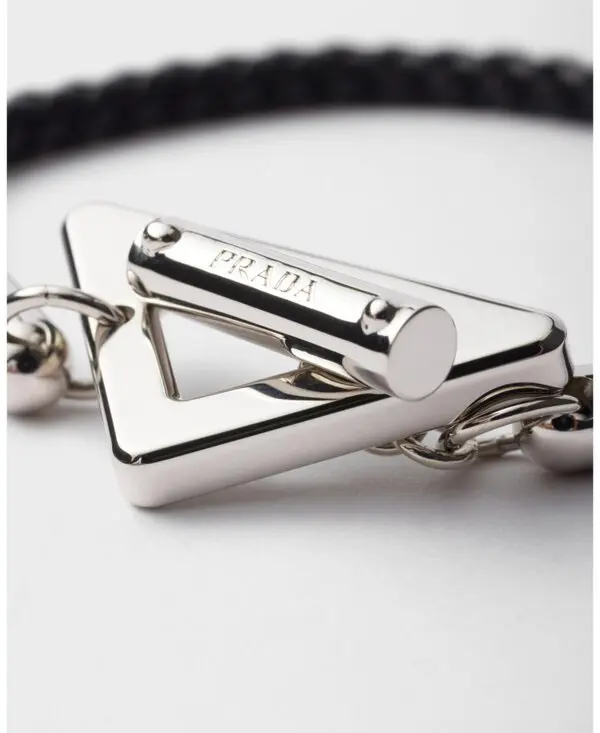 Prada Braided Leather Bracelet - Black