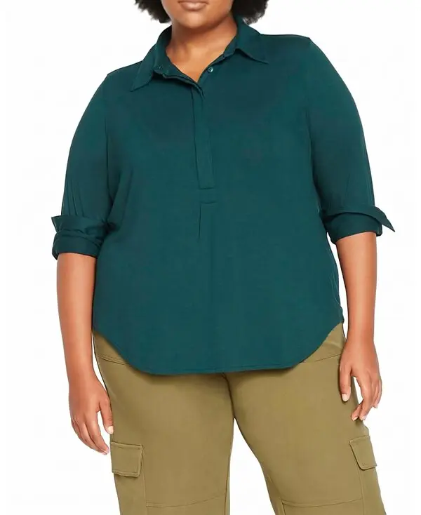 Universal Standard Elbe Popover Liquid Jersey Shirt - Forest Green