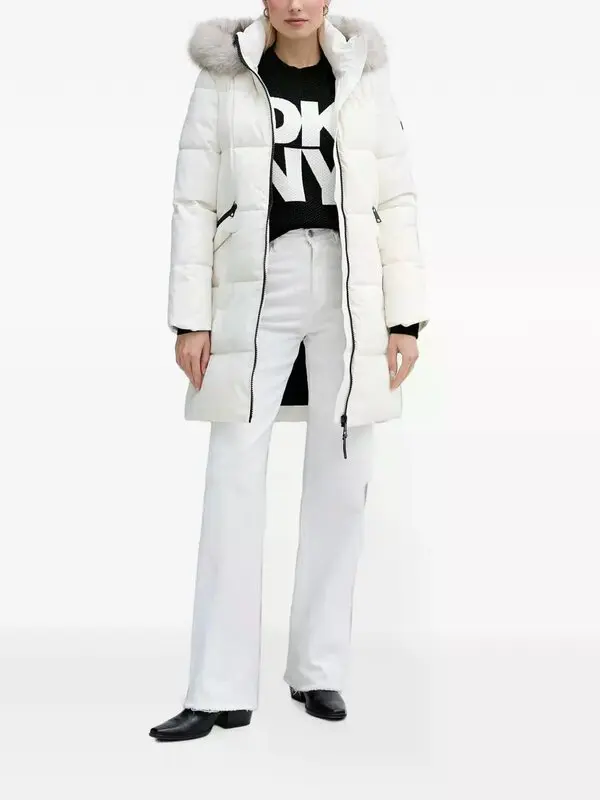 Dkny Padded Coat With Faux Fur Trim - White