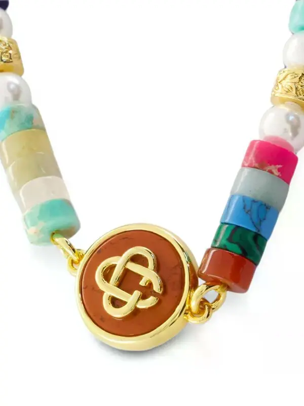 Casablanca Beaded Logo Plaque Bracelet - Gold